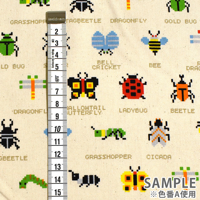 生地 オックスプリント ドット絵 昆虫（HSK655） A.生成 オカダヤ(okadaya) 布・生地、毛糸、手芸用品の専門店