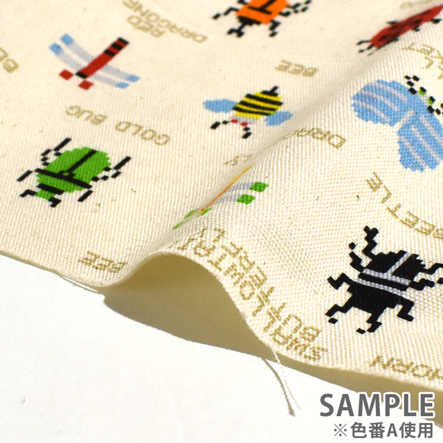 生地 オックスプリント ドット絵 昆虫（HSK655） A.生成 オカダヤ(okadaya) 布・生地、毛糸、手芸用品の専門店
