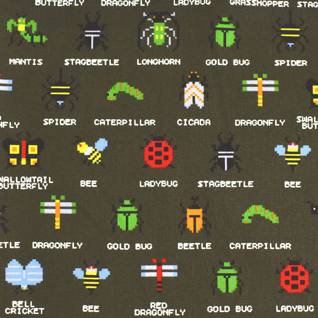 生地 オックスプリント ドット絵 昆虫（HSK655） A.生成 オカダヤ(okadaya) 布・生地、毛糸、手芸用品の専門店