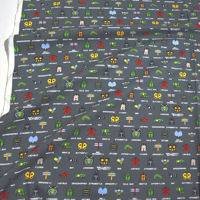 生地 オックスプリント ドット絵 昆虫（HSK655） D.ミネラルブルー オカダヤ(okadaya) 布・生地、毛糸、手芸用品の専門店