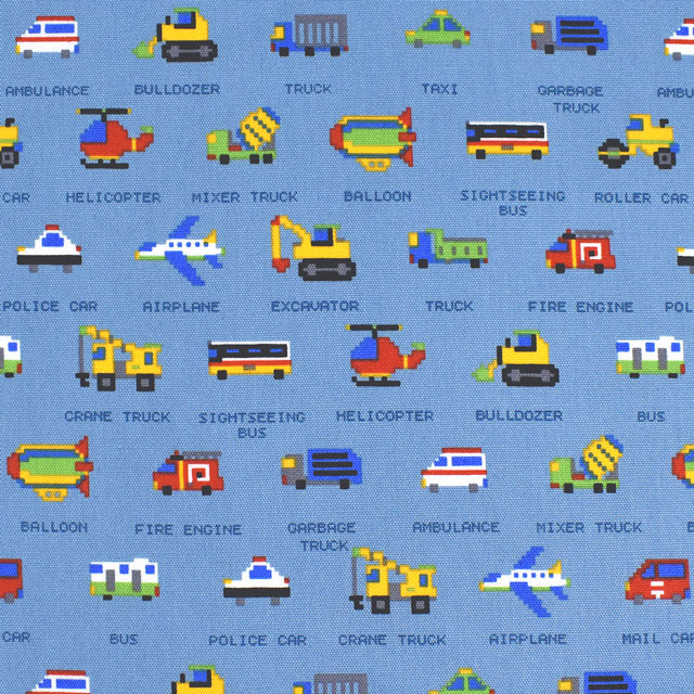 生地 オックスプリント ドット絵 働く車（HSK656） B.ライトグレー オカダヤ(okadaya) 布・生地、毛糸、手芸用品の専門店