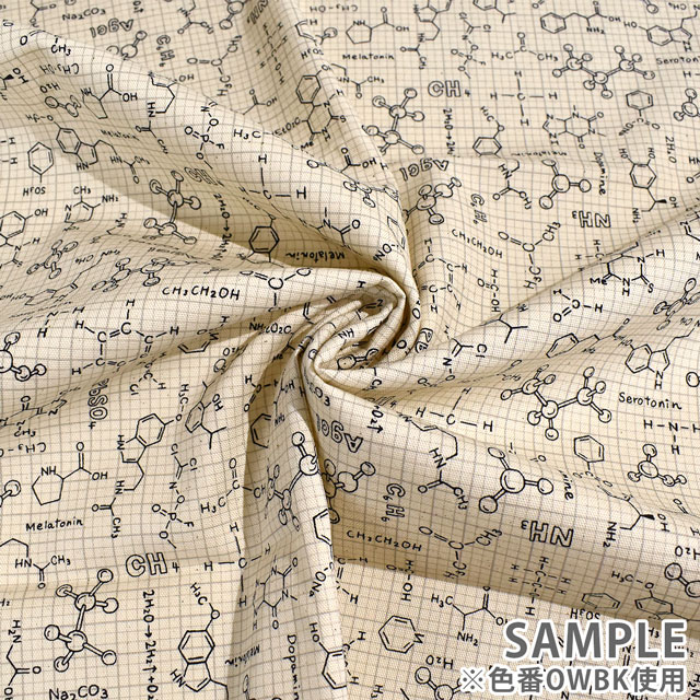 生地 Nanikore? Series・ナニコレシリーズ 化学構造式/オックス（NNF-15） OWBK.オフホワイト×ブラック オカダヤ(okadaya) 布・生地、毛糸、手芸用品の専門店